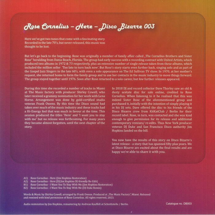 Rose CORNELIUS - Here Vinyl at Juno Records.