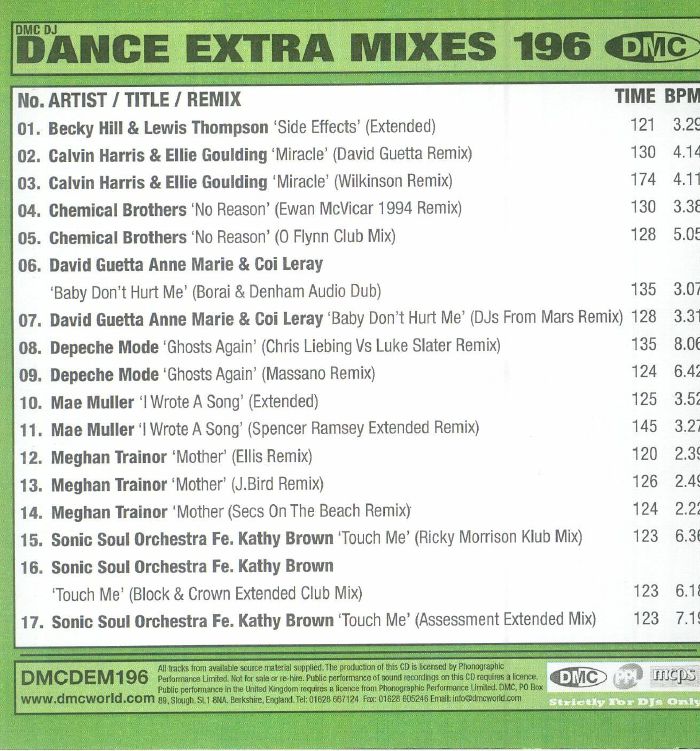 VARIOUS - DMC Dance Extra Mixes Vol 196: Remix Collections For ... VARIOUS - DMC Dance Extra Mixes Vol 196: Remix Collections For ...