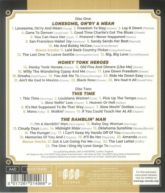 Waylon JENNINGS - Lonesome On'ry & Mean/Honky Tonk Heroes/This Time/The Ramblin' Man CD at Juno ...