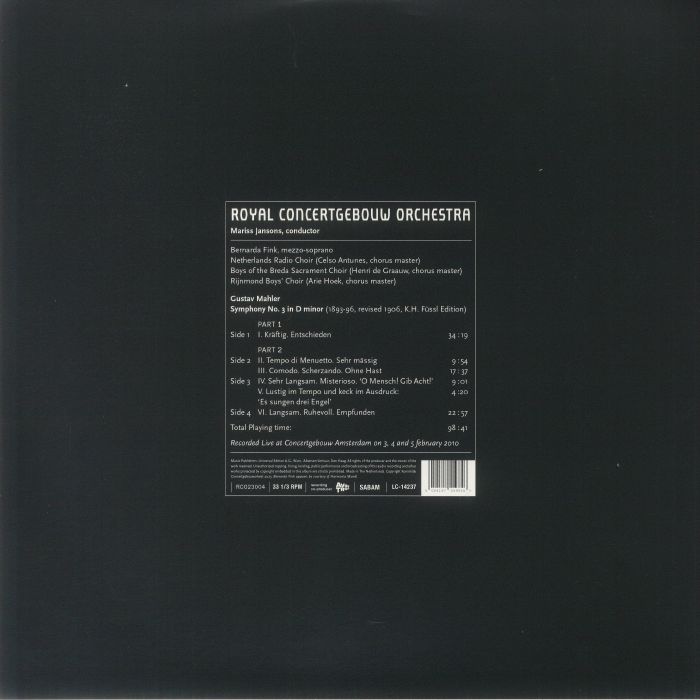 Gustav MAHLER/MARISS JANSONS/ROYAL CONCERTGEBOUW ORCHESTRA - Mahler: Symphony No 3 Vinyl at Juno ...