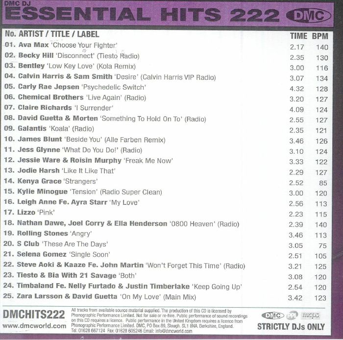 VARIOUS - DMC Essential Hits 222: Mid Month Chart & Pre Releases ...