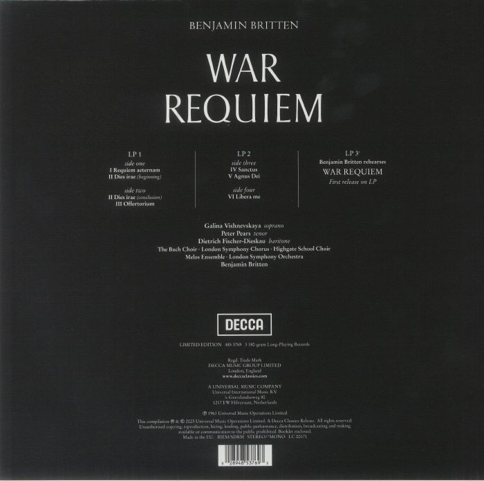 Benjamin BRITTEN - War Requiem (remastered) Vinyl at Juno Records.
