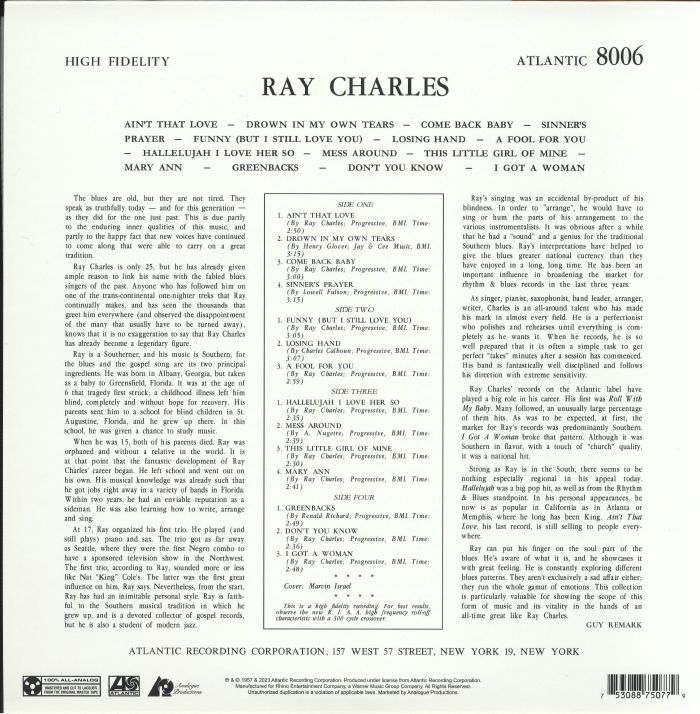 Ray CHARLES - Ray Charles (Atlantic Records 75th Anniversary Edition ...