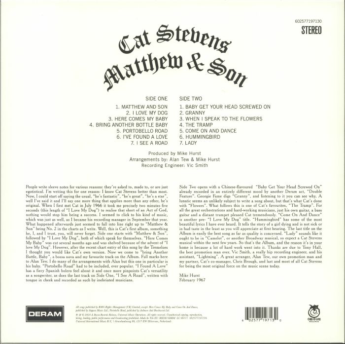 Cat STEVENS - Matthew & Son (remastered) Vinyl at Juno Records.