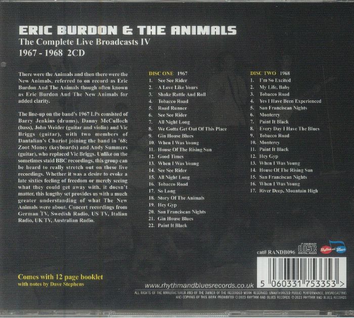 Eric BURDON & THE ANIMALS - Complete Live Broadcasts IV 1967-1968 CD at ...