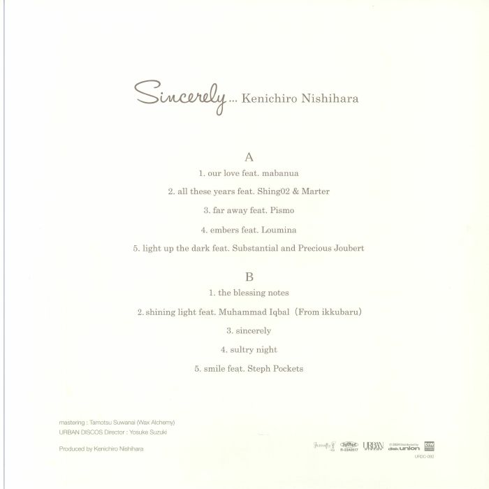 Kenichiro NISHIHARA - Sincerely Vinyl at Juno Records.