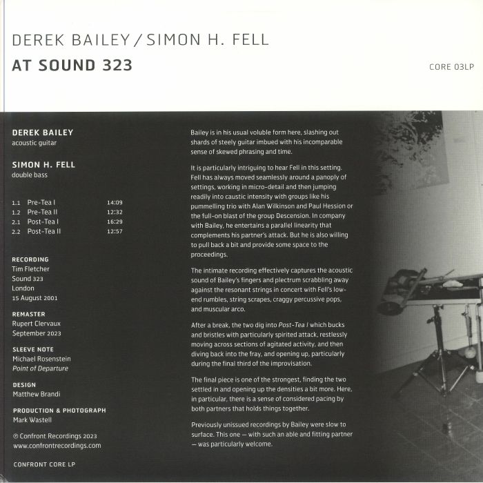 Derek BAILEY/SIMON H FELL - At Sound 323 Vinyl at Juno Records.
