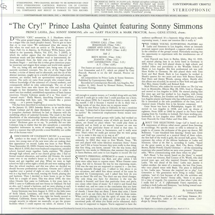 PRINCE LASHA QUINTET feat SONNY SIMMONS - The Cry! (Contemprary Records ...