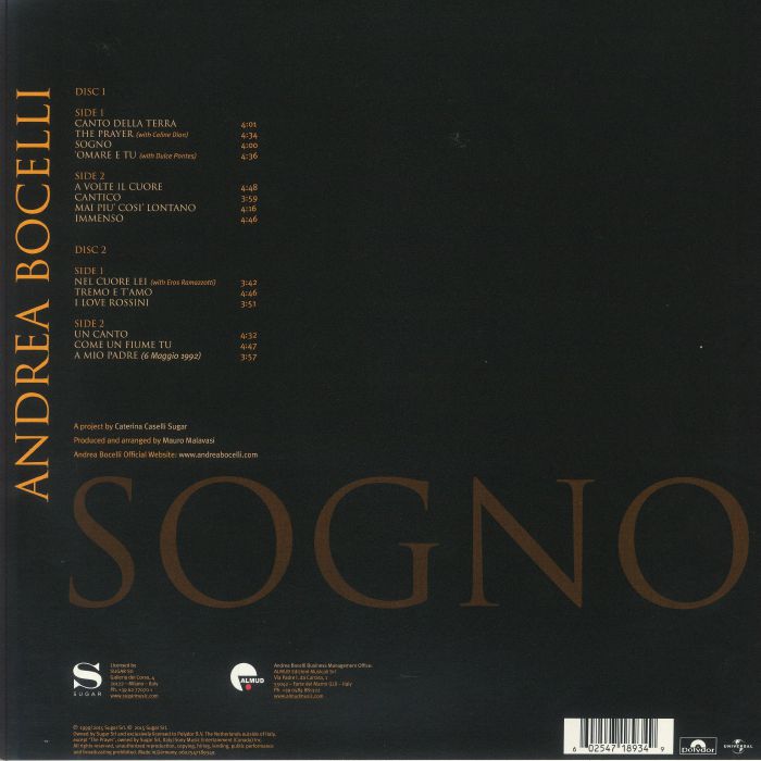 Andrea BOCELLI - Sogno (remastered) Vinyl at Juno Records.