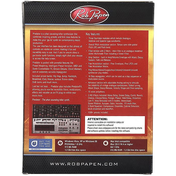 Rob Papen Predator 1.5 VST Virtual Instrument at Juno Records.