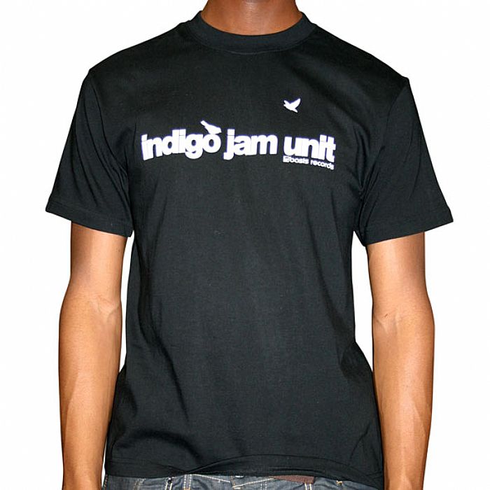 REALism 6.2 oz Indigo Jam Unit T-shirt (black with white Indigo Jam Unit logo on front & black ...
