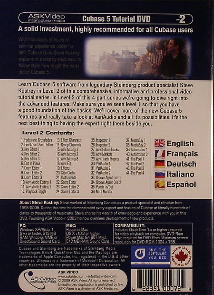 Ask Video Cubase 5 Tutorial DVD Level 2 at Juno Records.